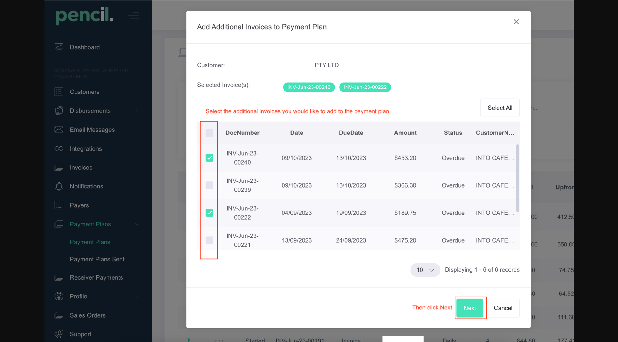 How to add invoices to an existing payment plan