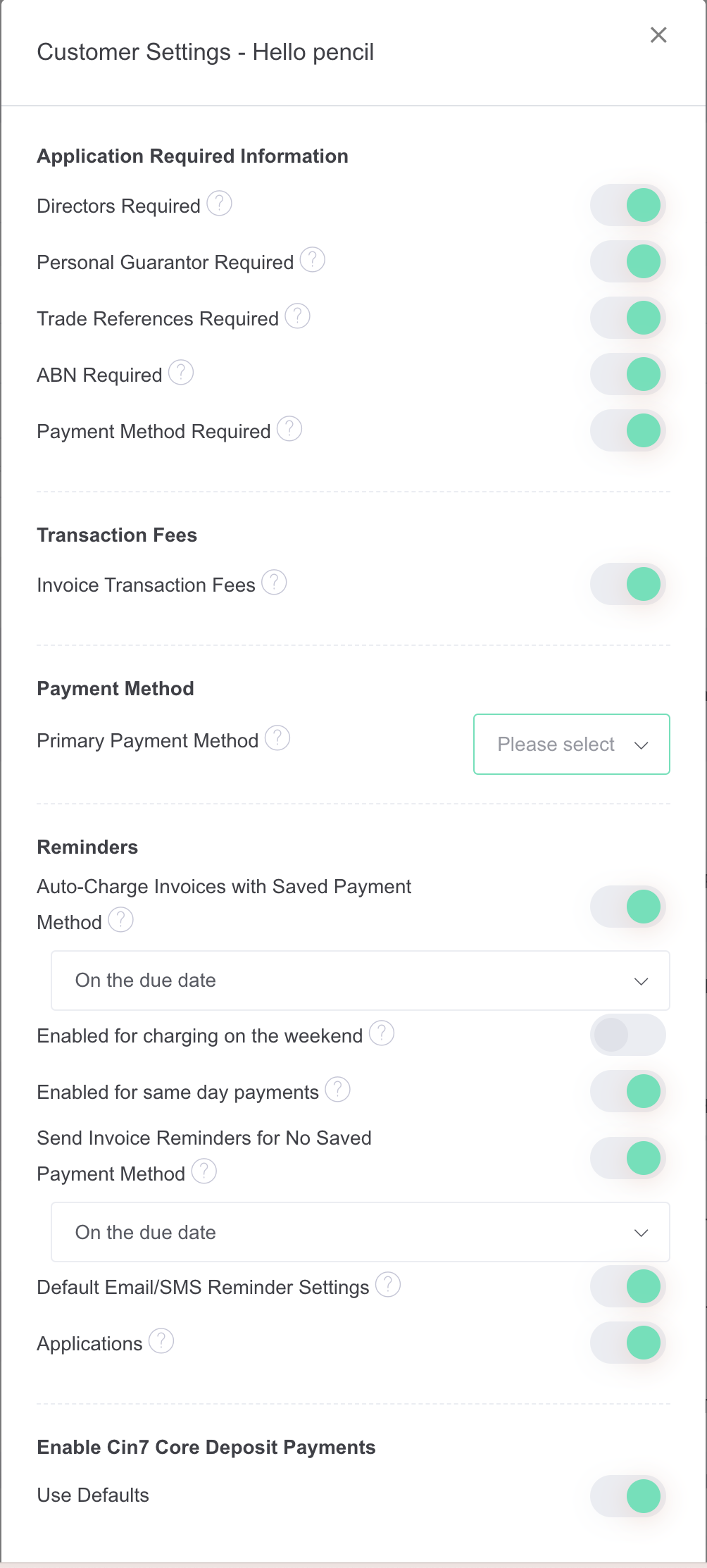 Customer Settings Walkthrough in Pencil
