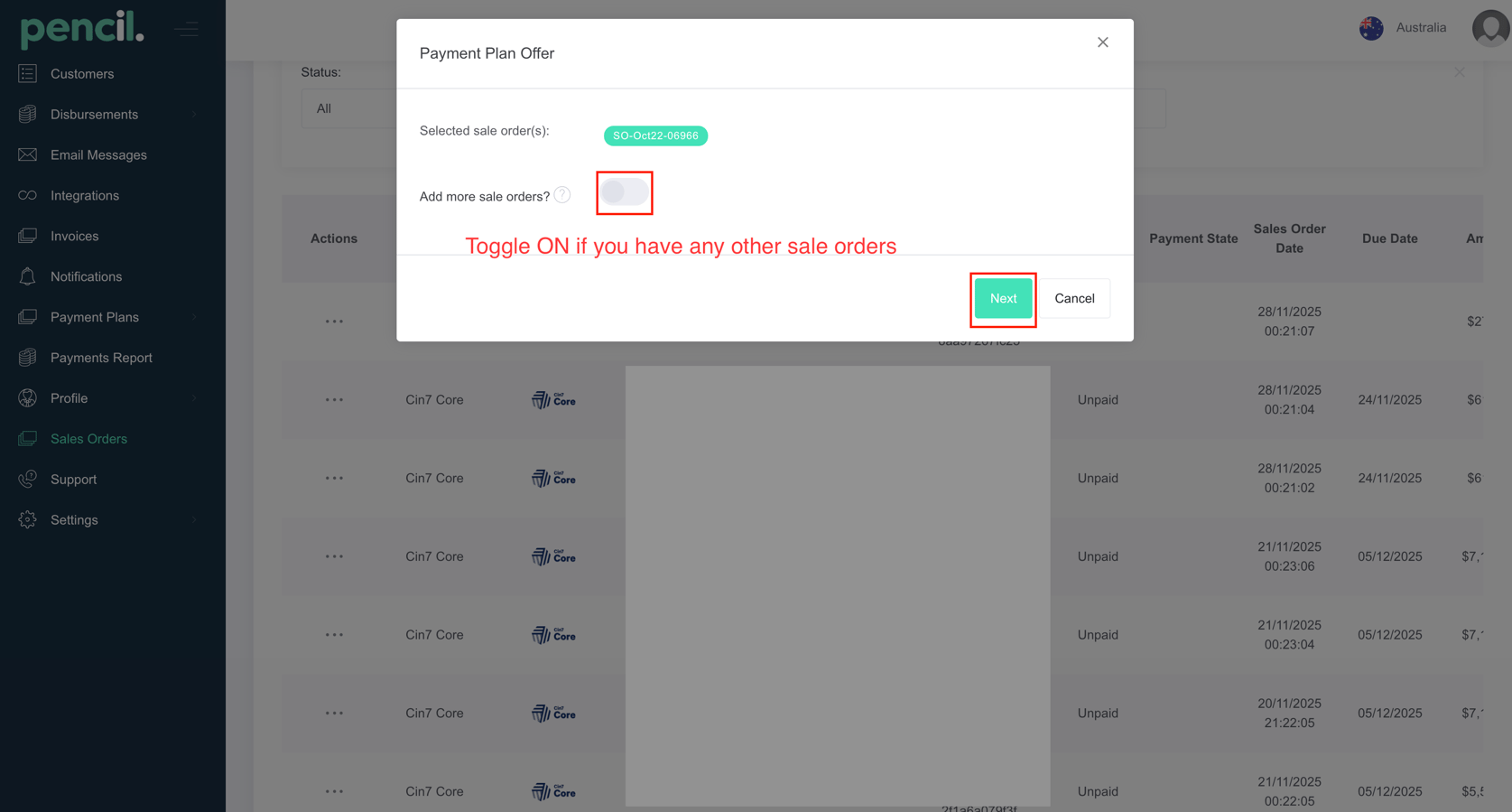 How to create a payment plan for an Quote/Sale Order/Invoice in Pencil