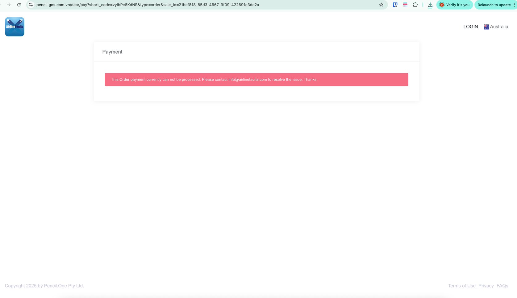 I'm trying to make a payment on a quote/order/invoice I am getting an error