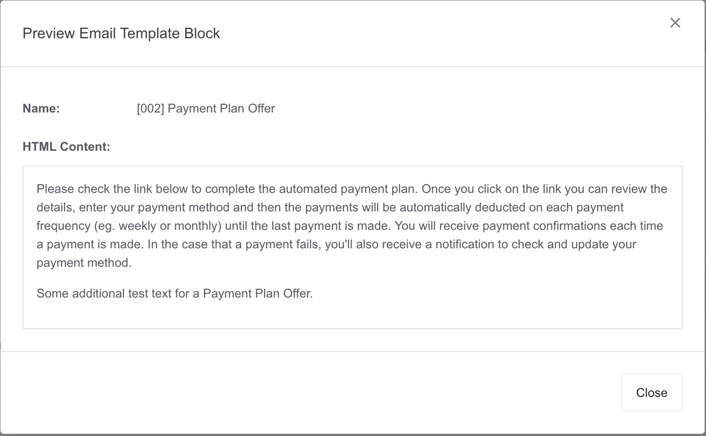 How to set the default text in the setup a payment plan email that is ...