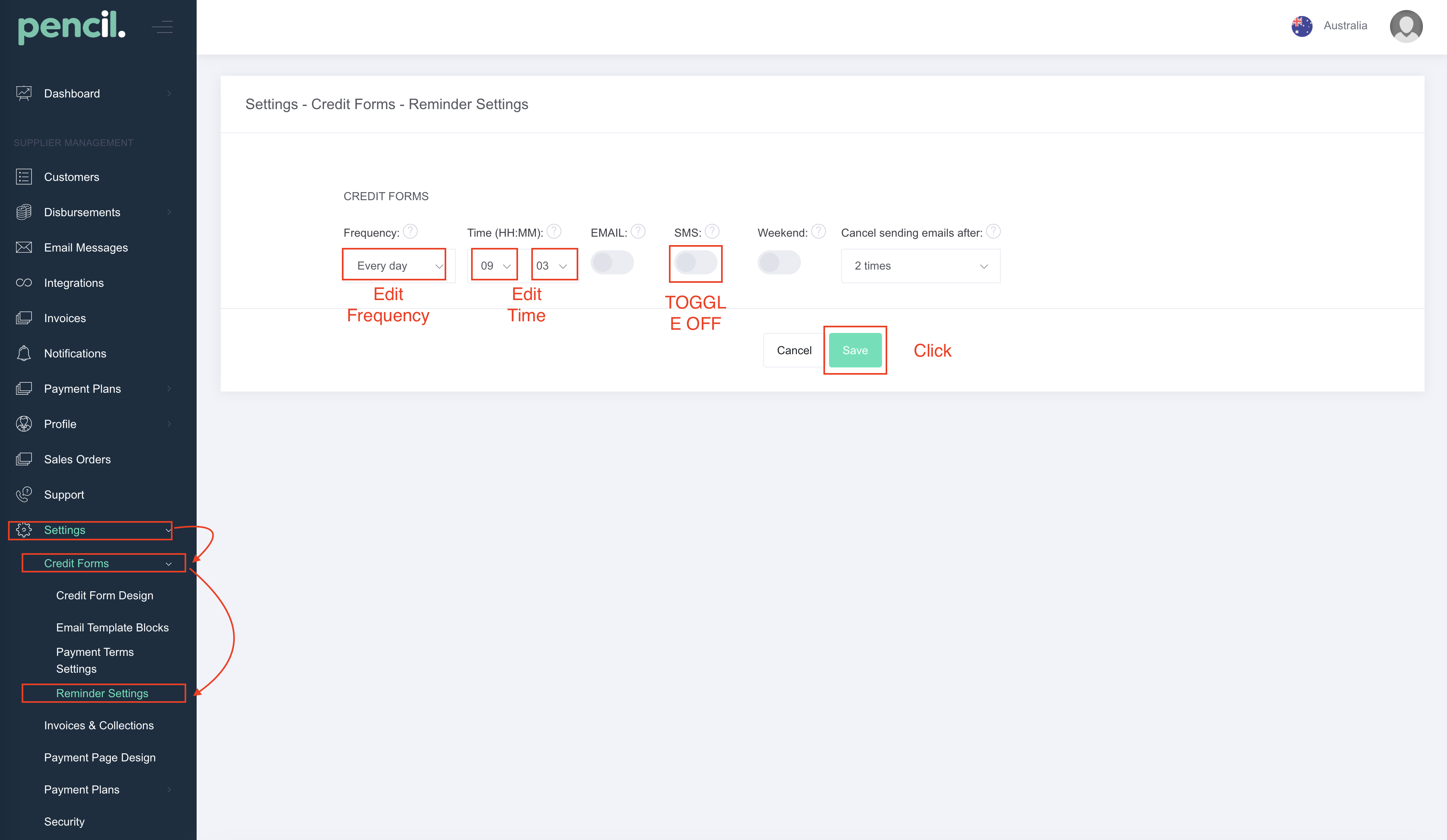 How to turn OFF SMS Settings for Customer